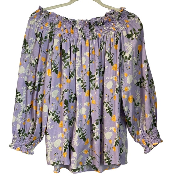 MELLODAY | Tops | Melloday Lilac Floral Smocked Offshoulder Peasant Top ...